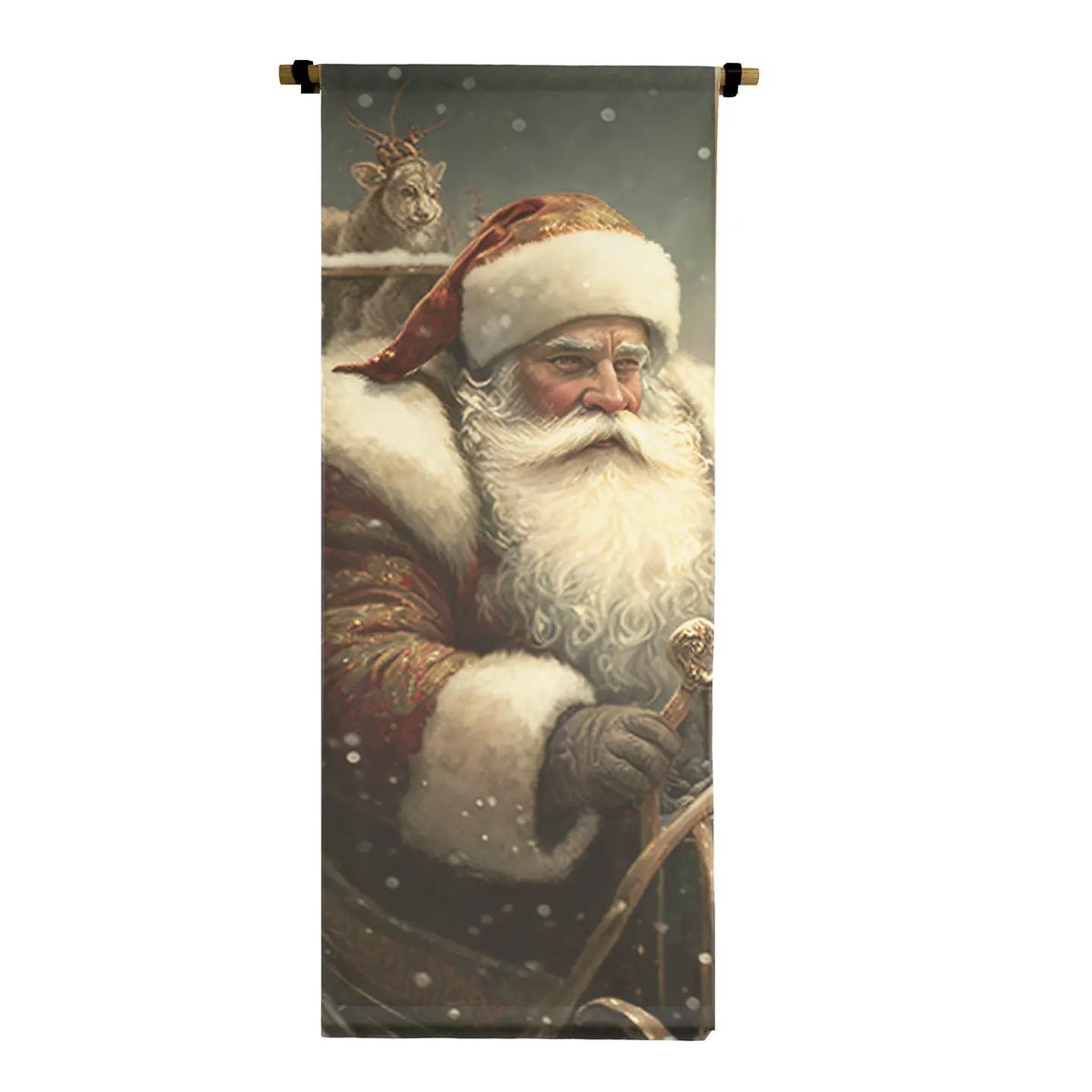 Vertical Canvas Scroll With Dowels & Brackets, Santa In Sleigh, 3 x 6 ...
