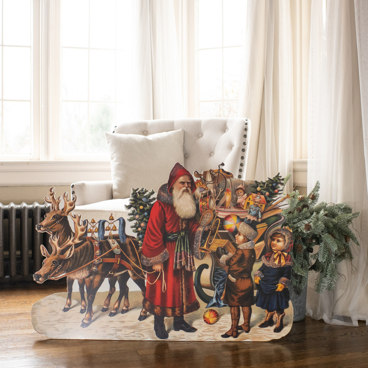 Santa & Reindeer With Toy Packed Sleigh & Children Dummy Board Easel S ...