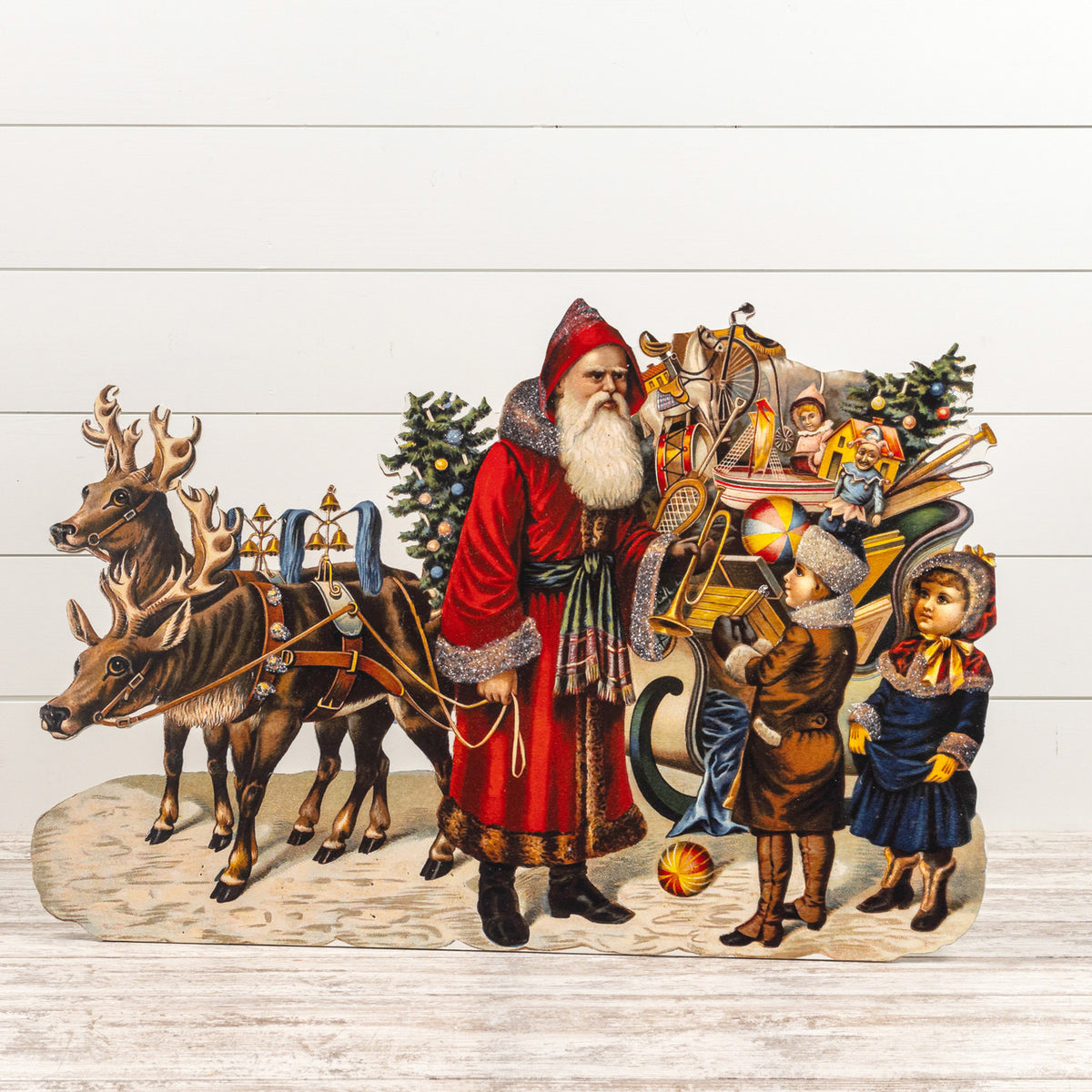 Santa & Reindeer With Toy Packed Sleigh & Children Dummy Board Easel S ...
