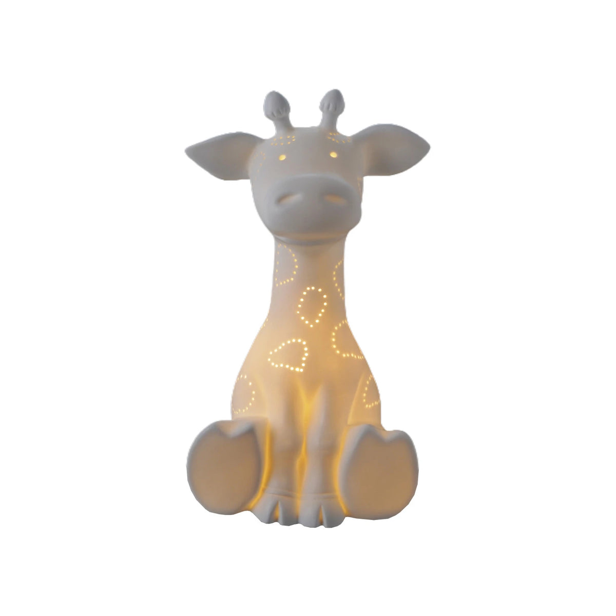 Stoneware Giraffe Shaped Lamp With Cut-Outs & Inline Switch, Bisque Wh ...