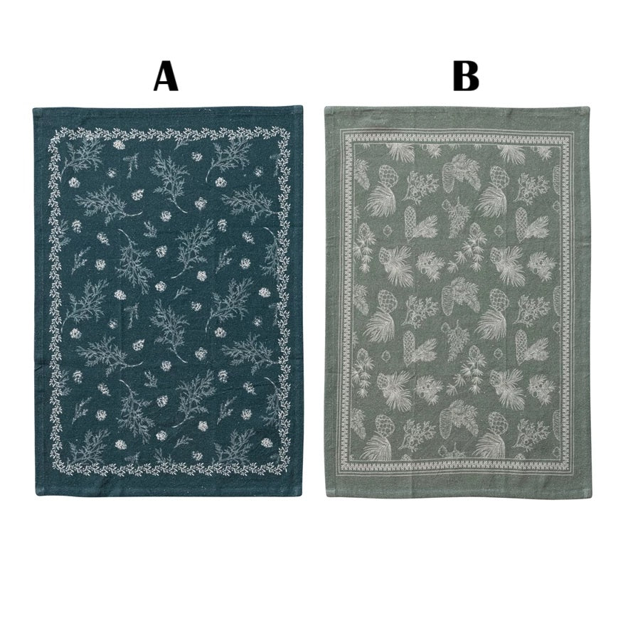 Linen Printed Tea Towel With Pine Bough Pattern, 2 Style Options ...