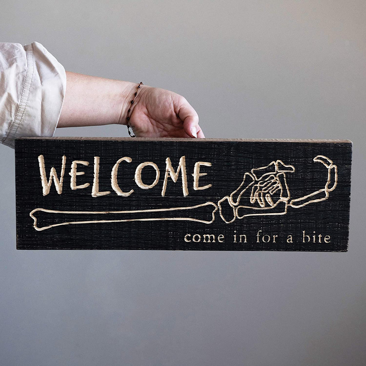 "Welcome" Skeleton Hand Wood Wall Décor, Black – Summer’s Market Floral ...
