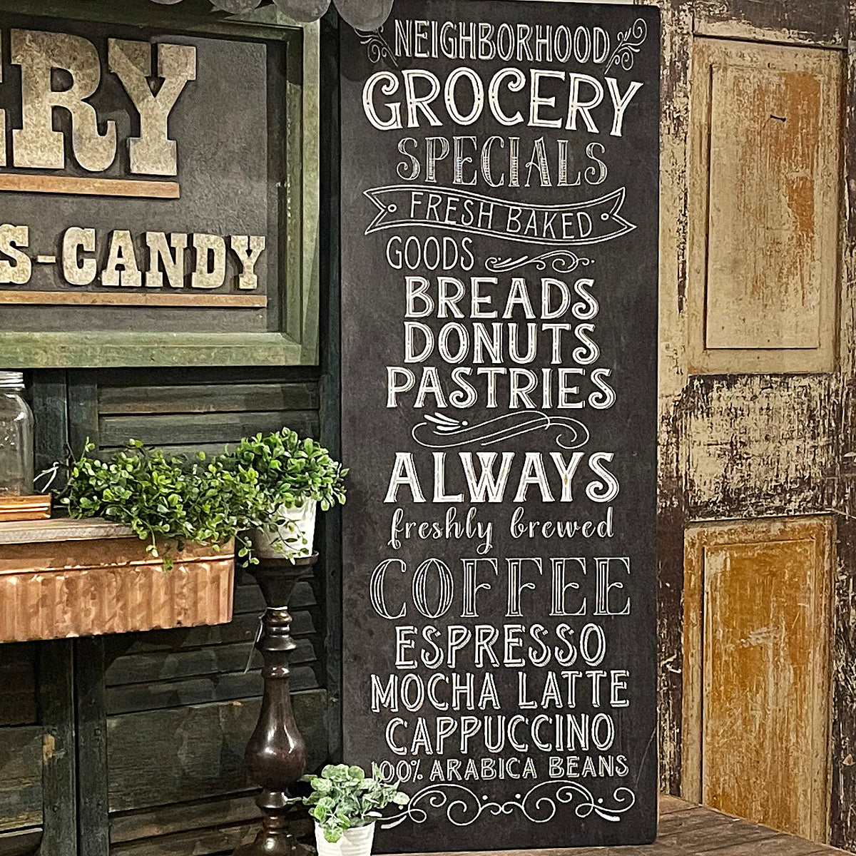 Neighborhood Grocery Wood Sign – Summer’s Market Floral & Home Decor