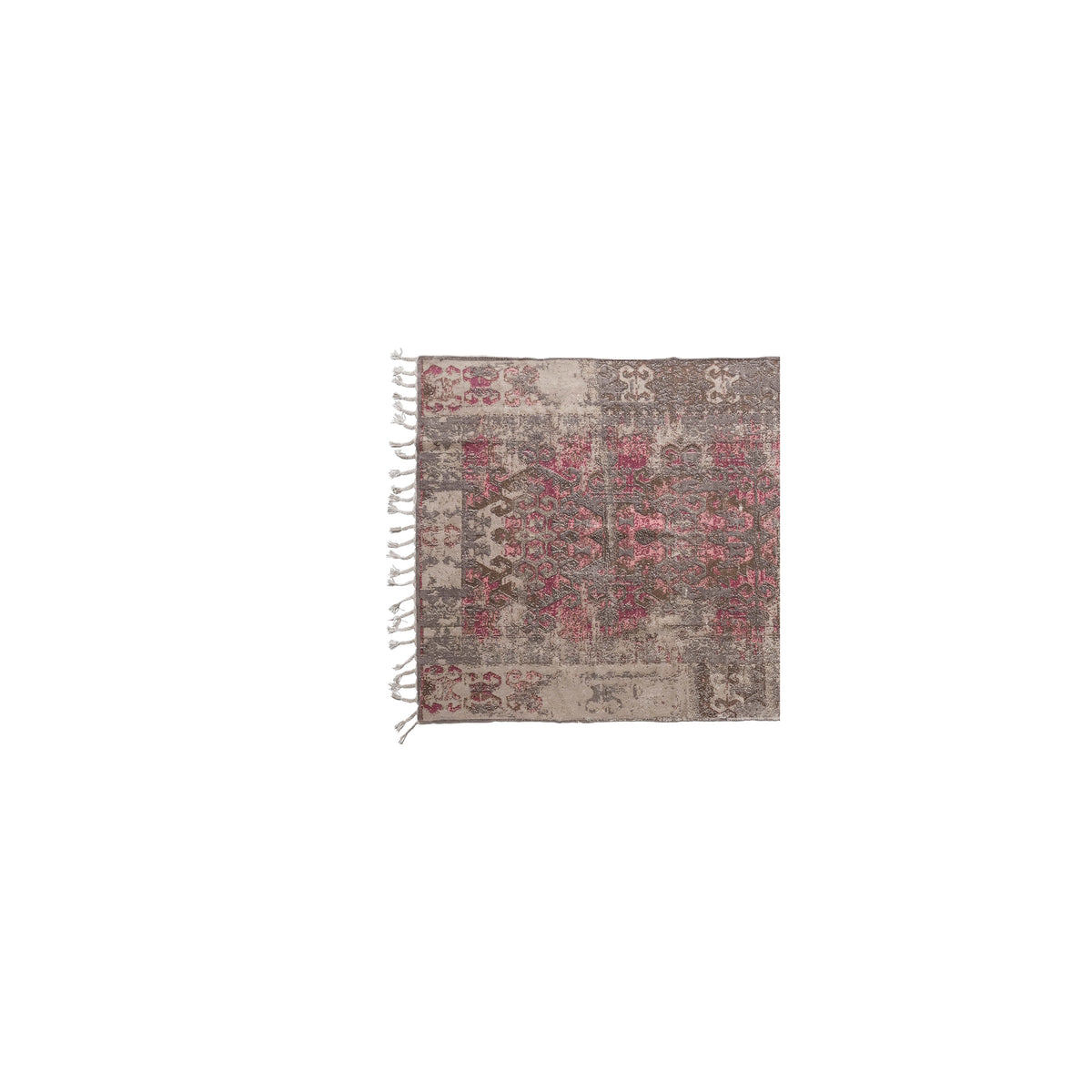 Woven Cotton Distressed Print Rug With Braided Fringe, Multi Color (Pi ...